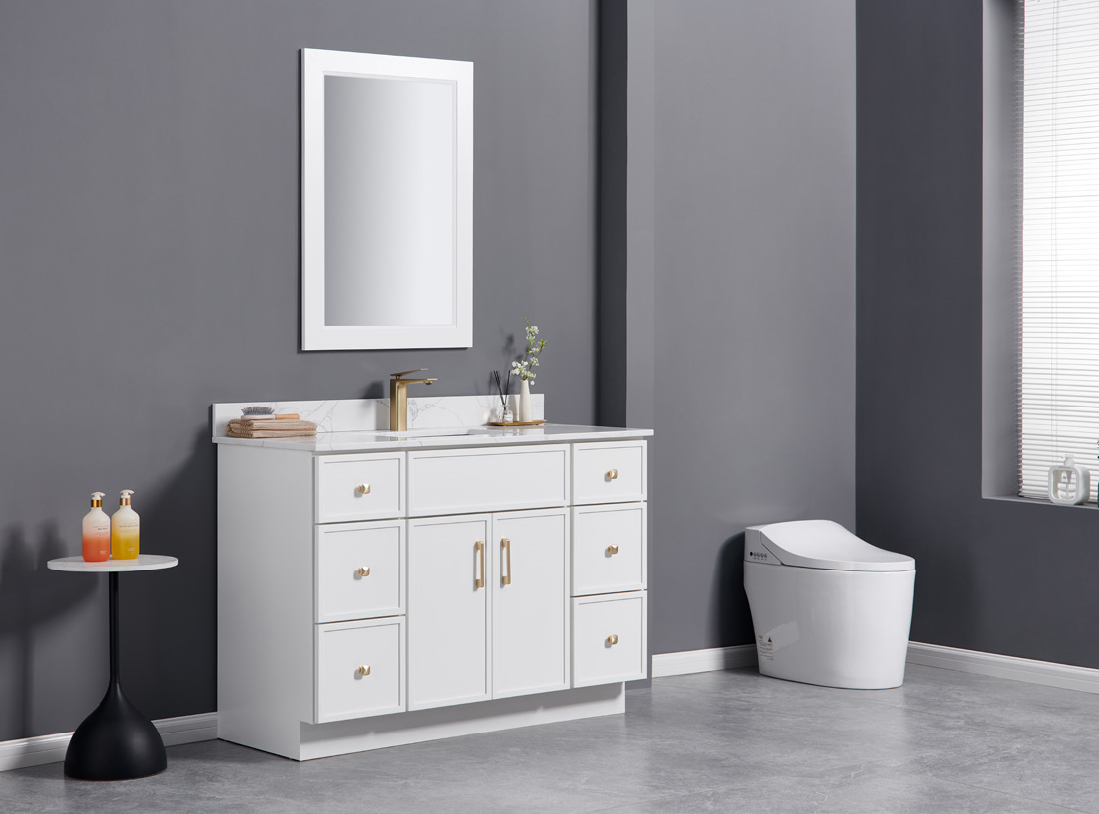 Slim Shaker Solid Wood Vanity- White- 48" – RTA & RTI Cabinets